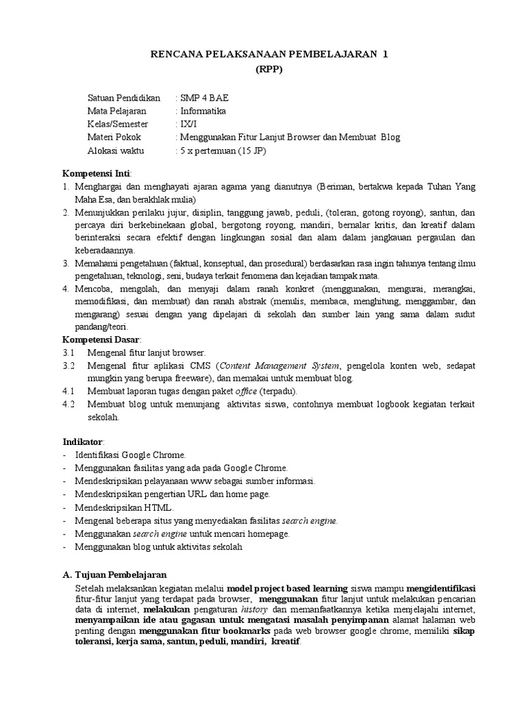 6.1 RPP Menggunakan Fitur Lanjut Browser Dan Membuat Blog | PDF