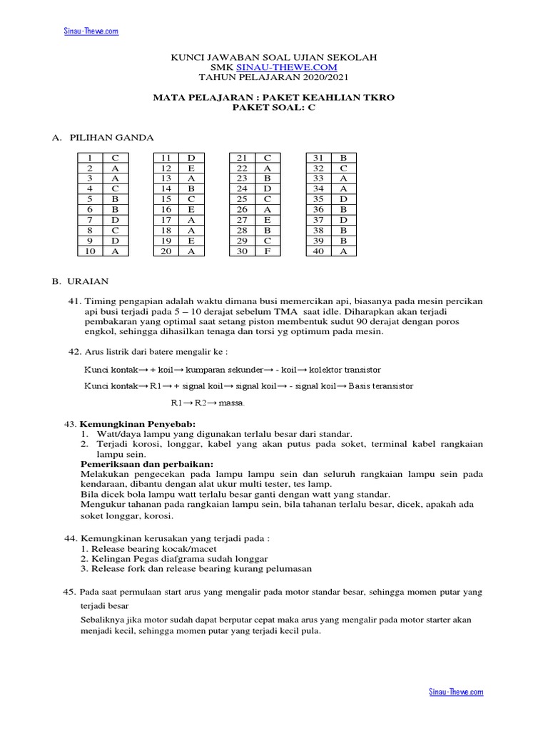Format Kunci Jawaban Paket C - 2020 | PDF