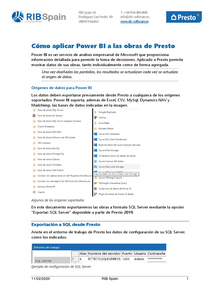 Cómo Aplicar Power BI A Las Obras de Presto | PDF | Servidor SQL de ...