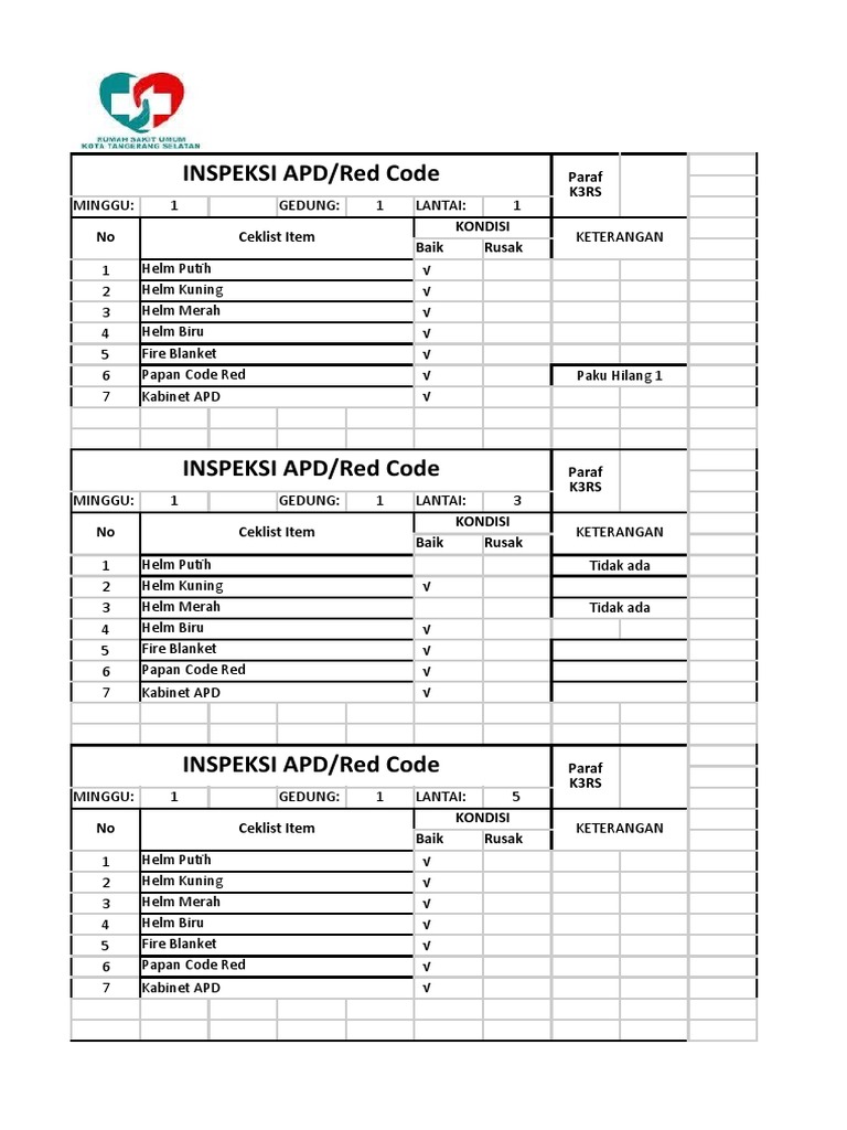 Form Check List Code Red | PDF