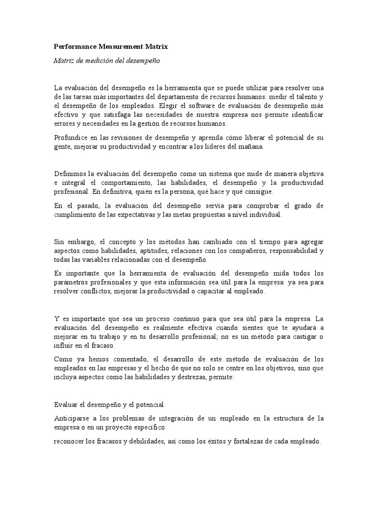 Performance Measurement Matrix | PDF | Gestión de recursos humanos ...