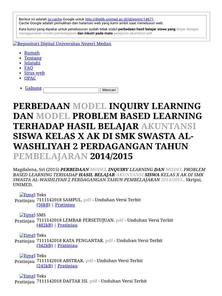 PERBEDAAN MODEL INQUIRY LEARNING DAN MODEL PROBLEM BASED LEARNING ...