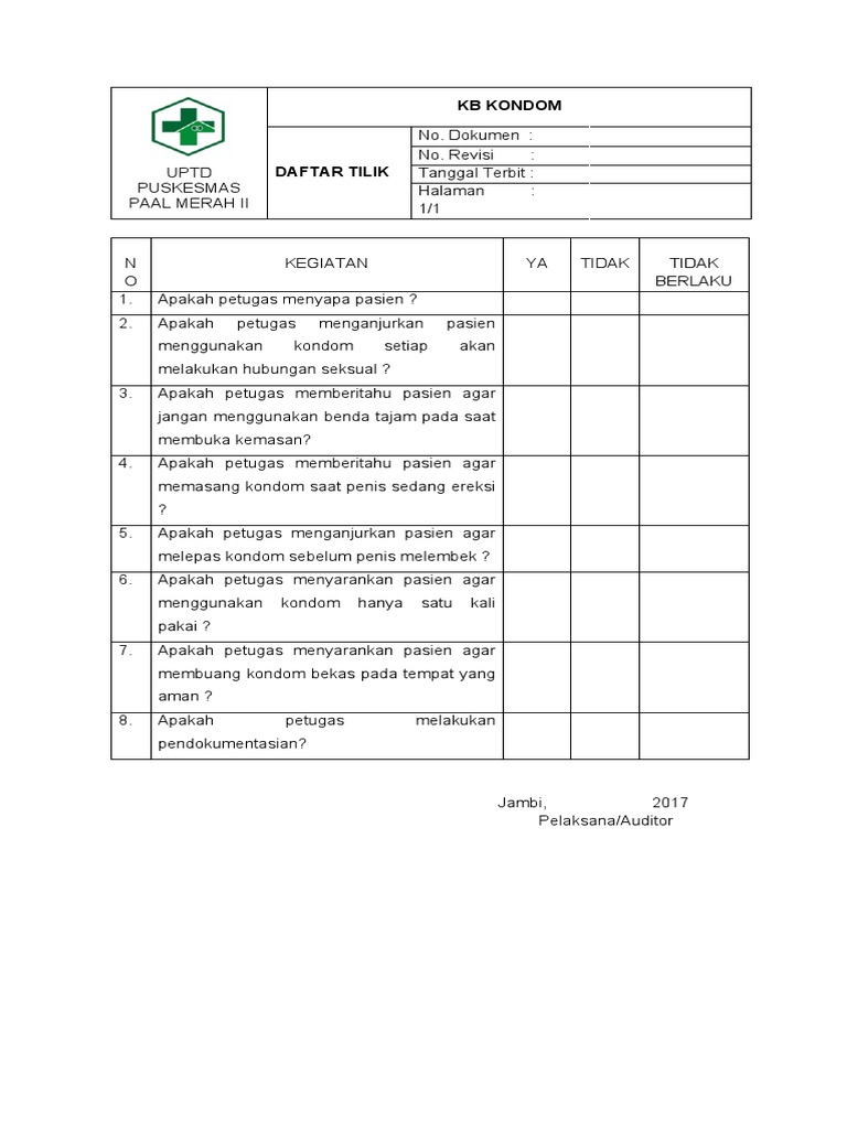 Daftar Tilik KB Kondom | PDF