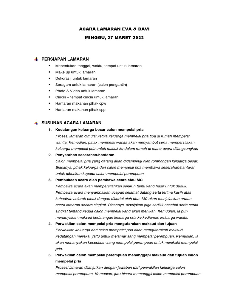 Susunan Acara Lamaran | PDF