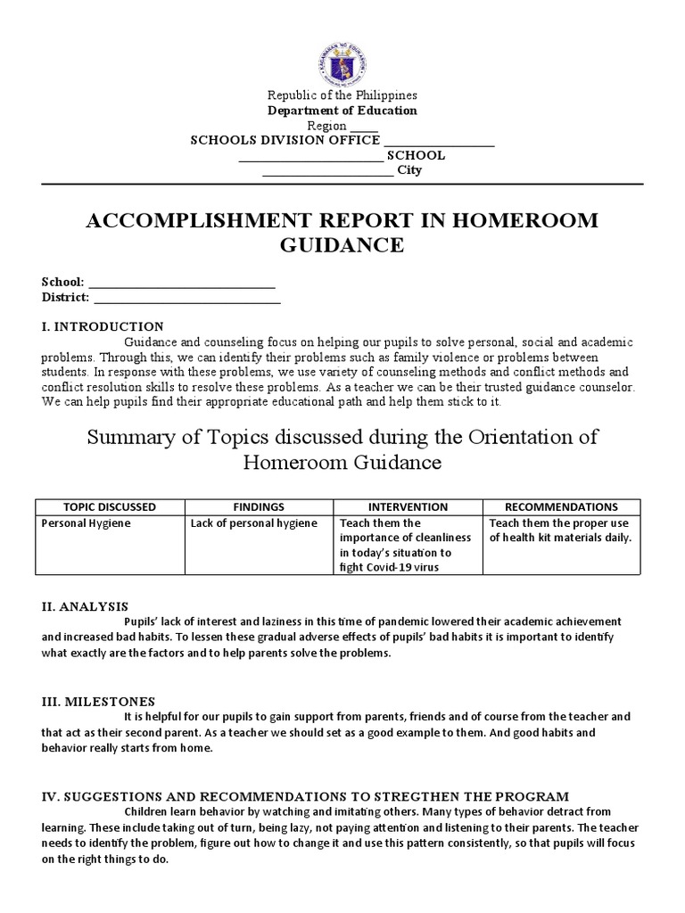 Accomplishment Report-HGP - Abgfiles | PDF | Teachers | School Counselor