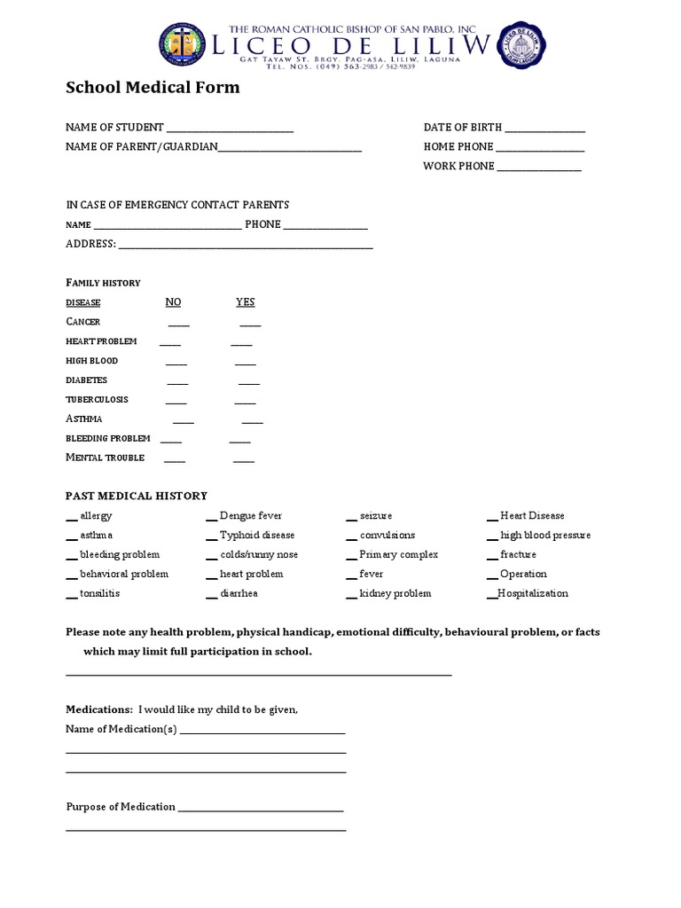 Medical Form For Grade 7 12 | PDF | Hepatitis | Vaccines