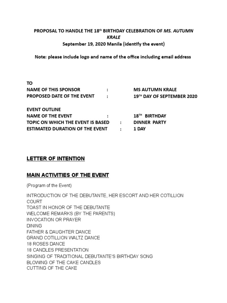 Proposal 18 Debutdocx | PDF