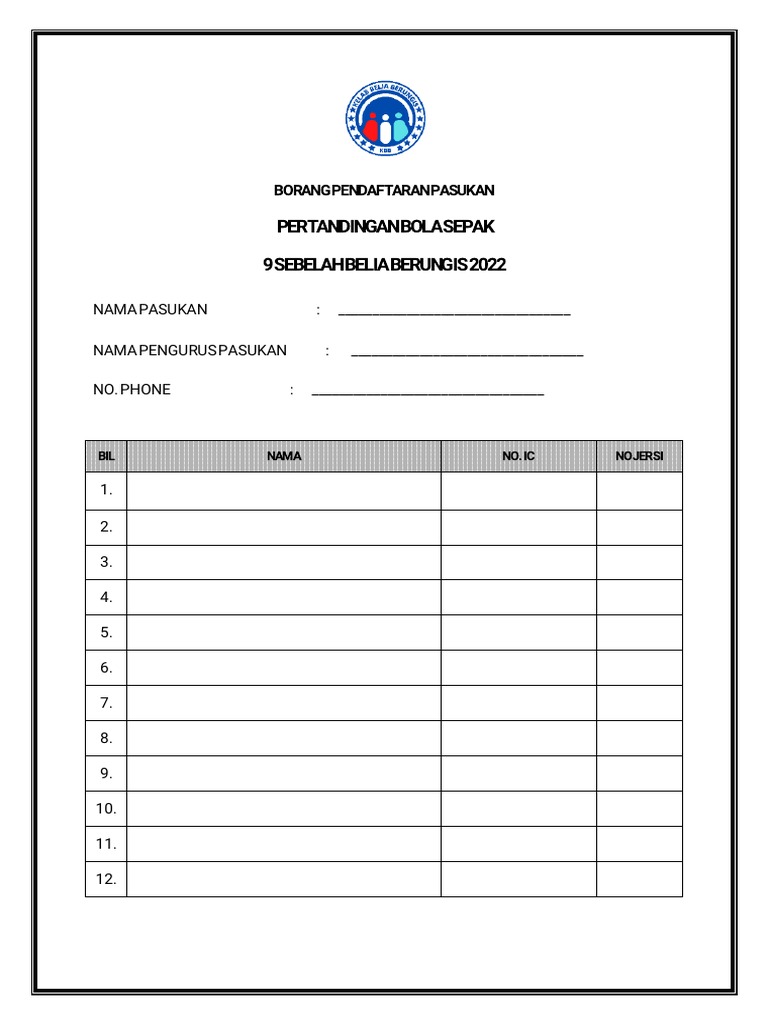 Borang Pendaftaran Bola Sepak Pdf