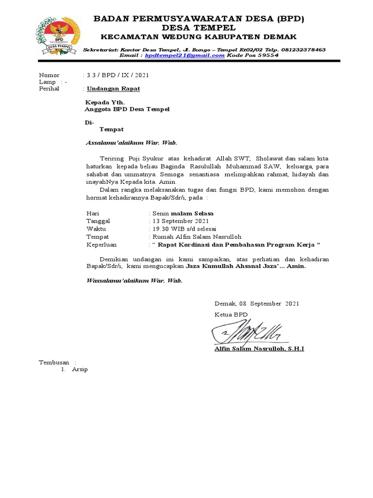 Undangan Rapat BPD 1 | PDF