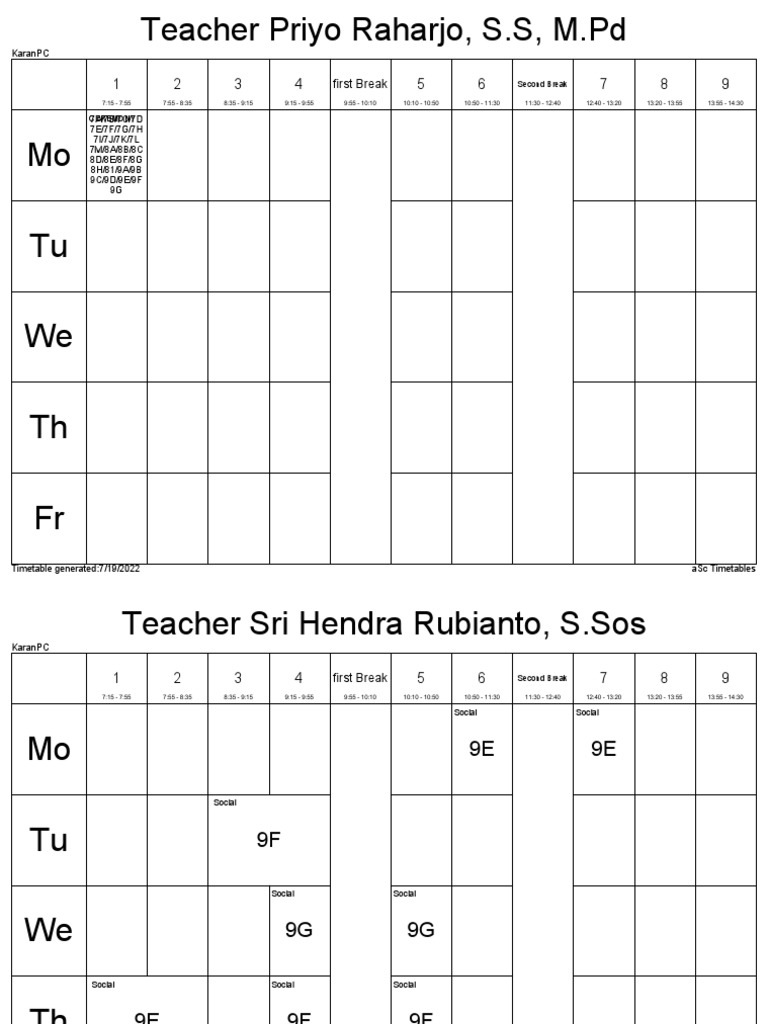 Jhs Time Table Each Teacher 2022-2023 | PDF