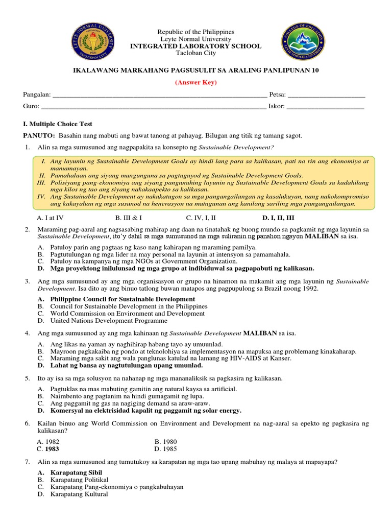 AP10 2ndQExam Answer Key | PDF