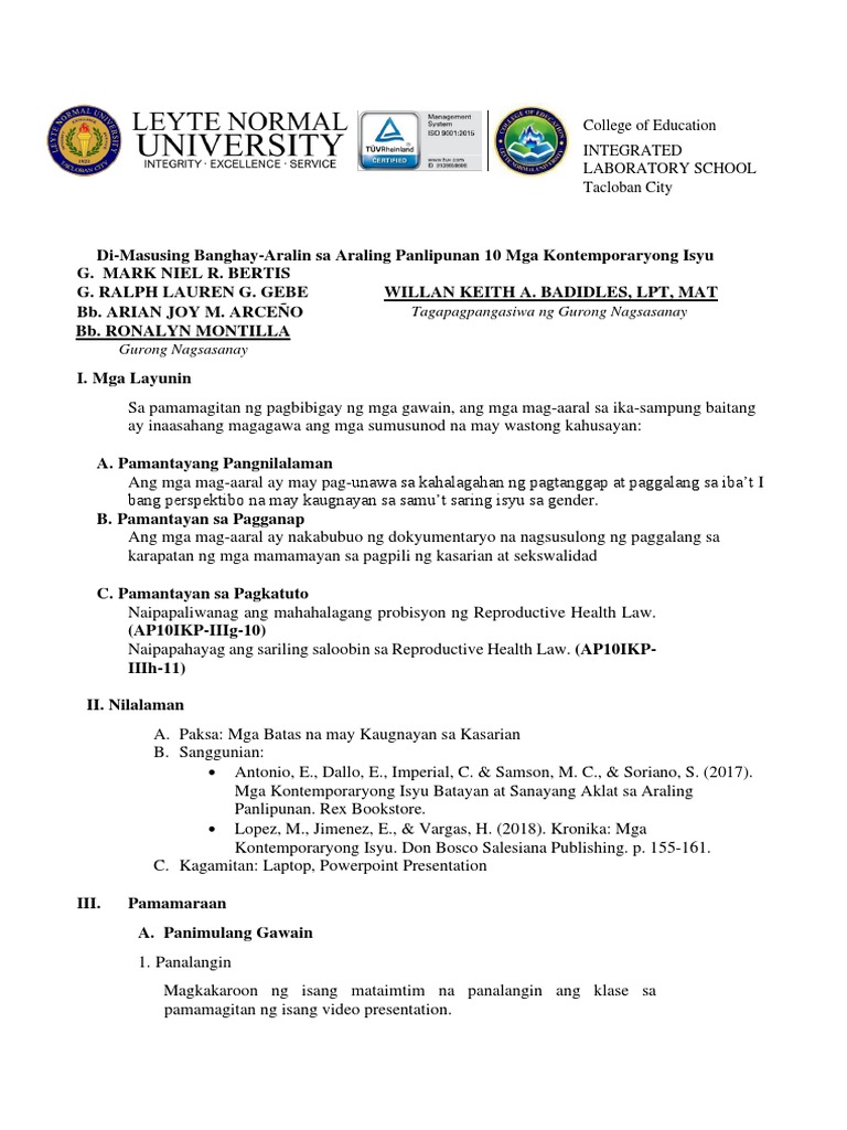Montilla - AP10 LESSON PLAN (Soft Copy) | PDF
