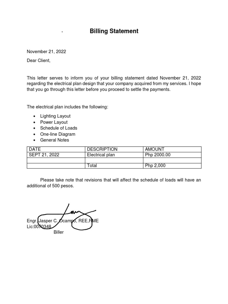 Electrical Billing Statement Sample | PDF