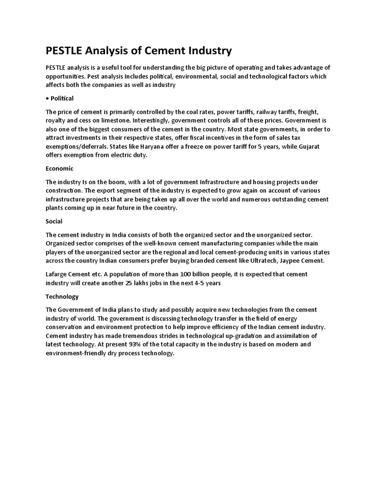 PESTLE Analysis of Cement Industry | PDF