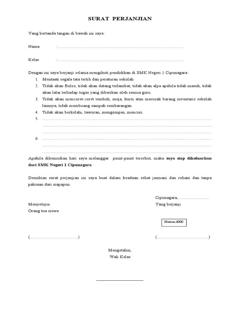 Surat Perjanjian Siswa | PDF