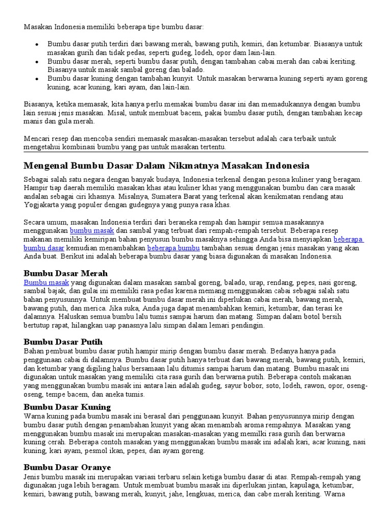 Jenis Bumbu Dasar Masakan Indonesia | PDF