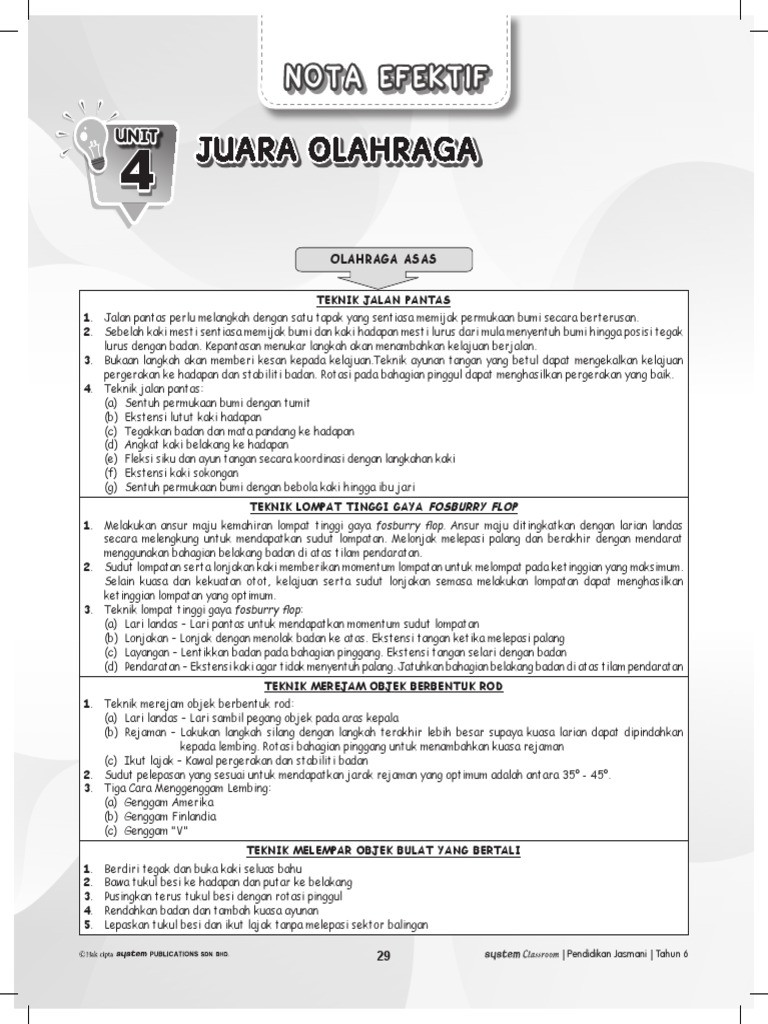 Teknik Olahraga untuk Tahun 6 | PDF | Sains & Matematika