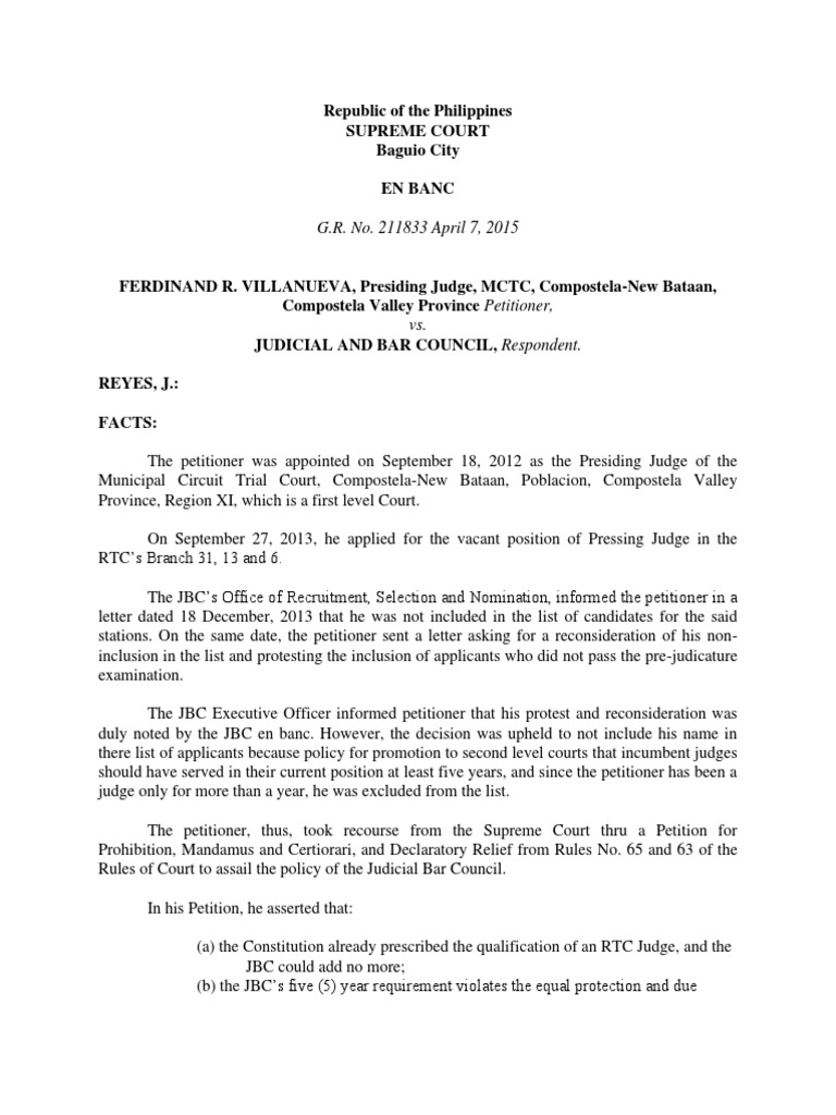 V.1.Villanueva vs. JBC - CaseDigest | PDF | Judiciaries | Public Law
