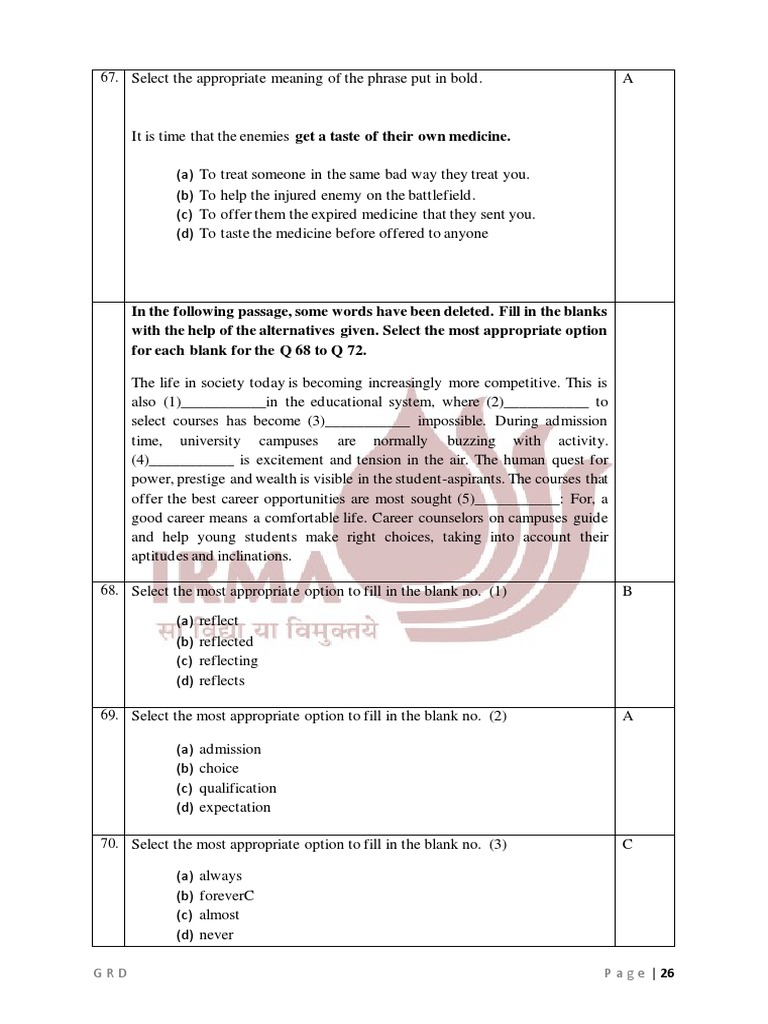 KMF Exam Key-26 | PDF