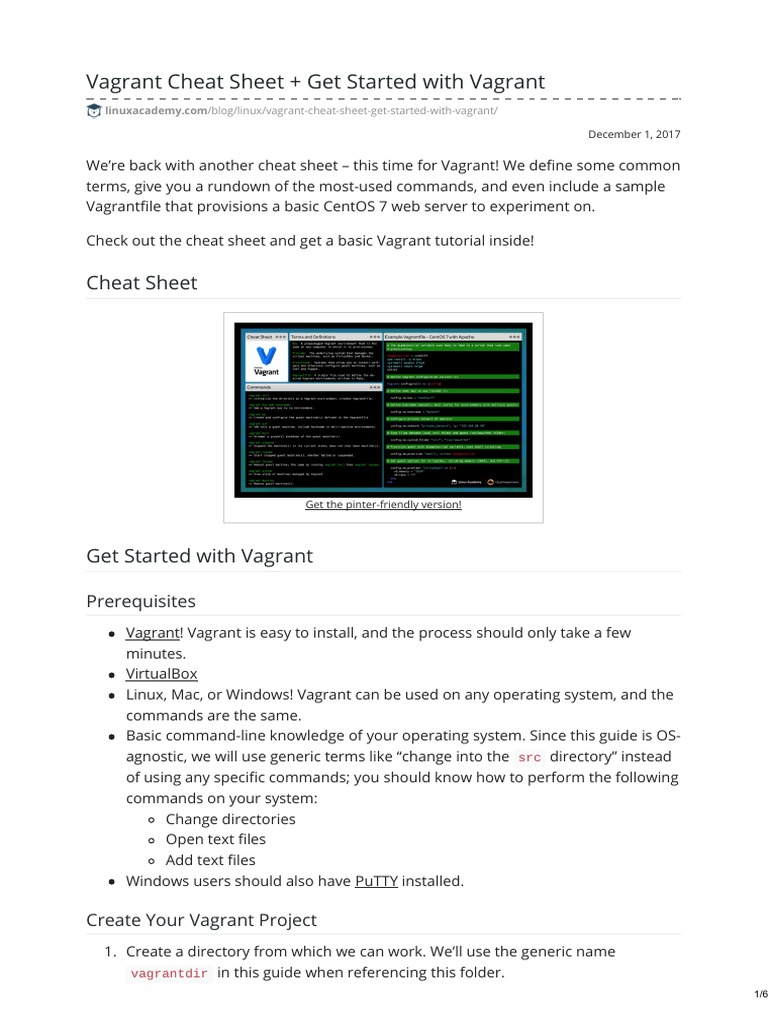 Vagrant Cheat Sheet + Get Started With Vagrant | PDF | World Wide Web | Internet & Web