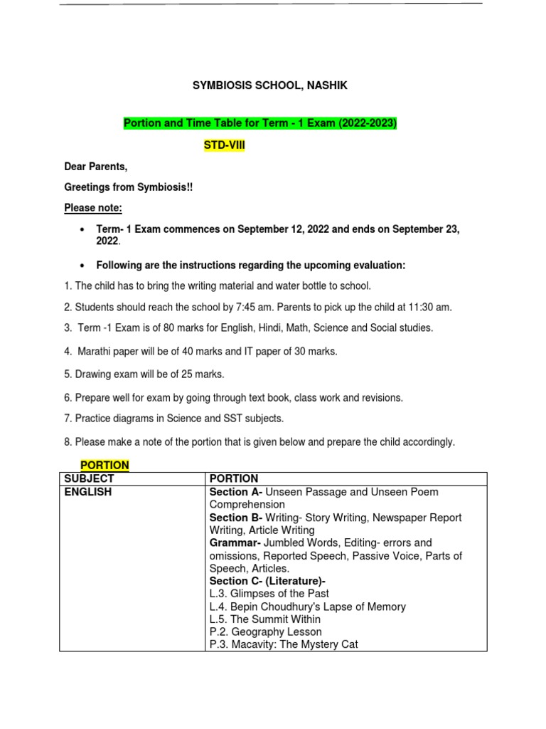 STD 8-Portion - TT - Term 1 Exam-1 | PDF | Mathematics