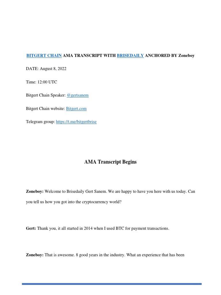 BITGERT CHAIN AMA TRANSCRIPT WITH BRISEDAILY ANCHORED BY Zoneboy | PDF ...