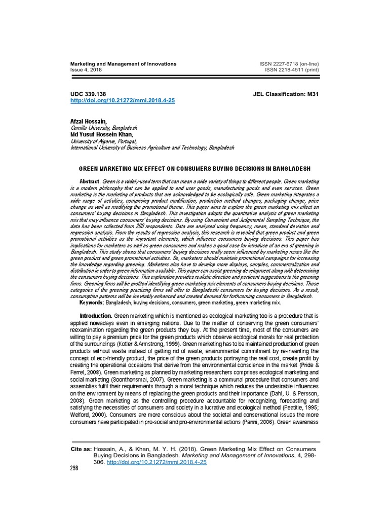 Green Marketing Mix Effect On Consumers Buying Decisions In Bangladesh Pdf Coefficient Of