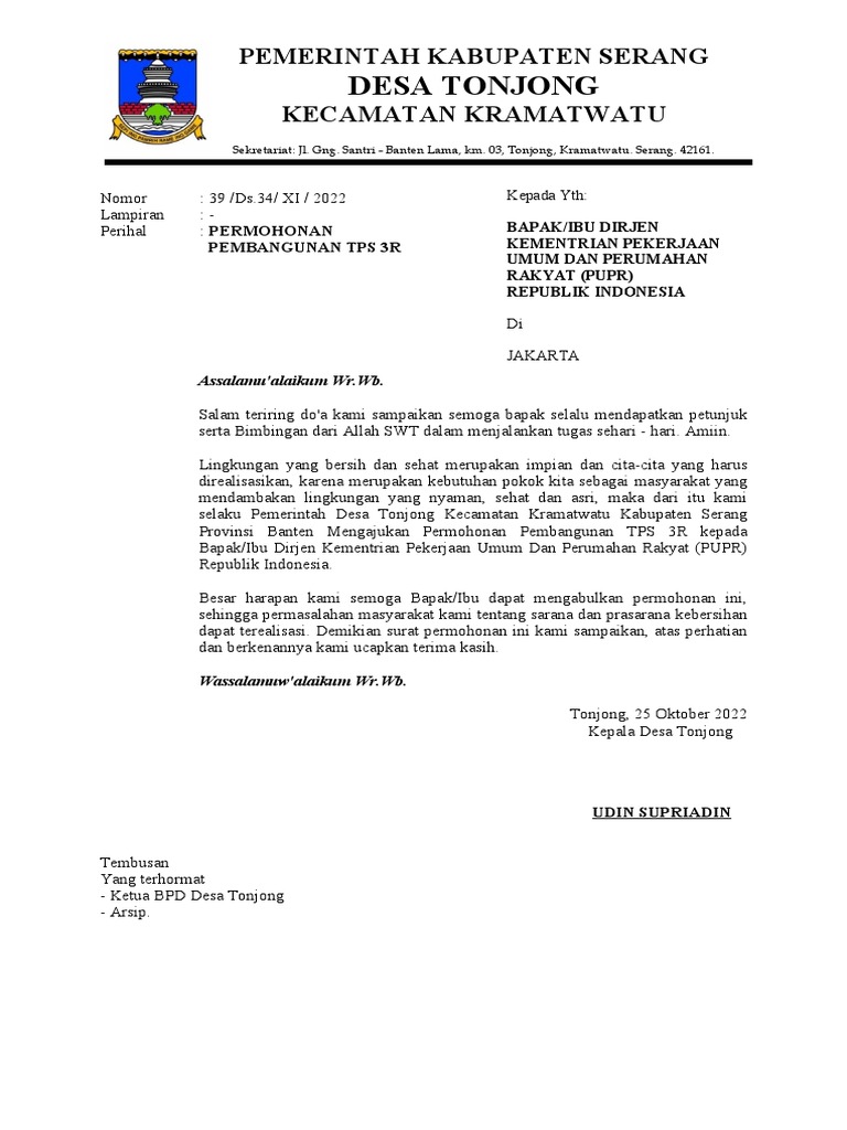 Surat Permohonan Pembangunan TPS | PDF