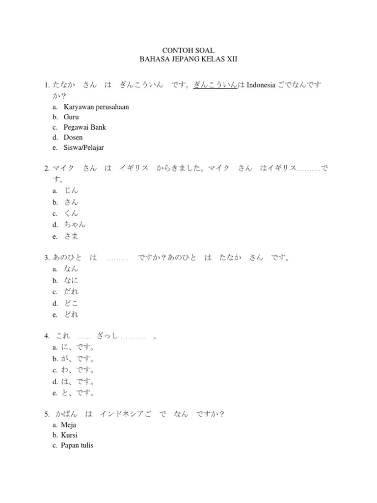 Soal Bahasa Jepang Kelas Xii | PDF