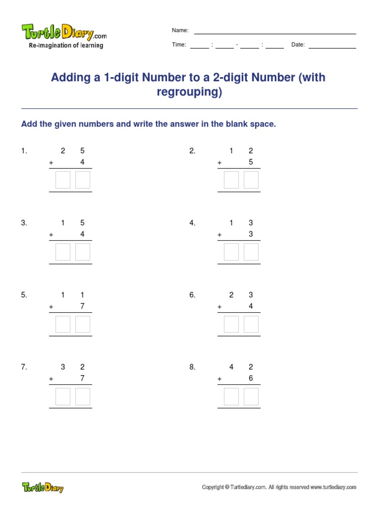 Adding A 1 Digit Number To A 2 Digit Number With Regrouping | PDF