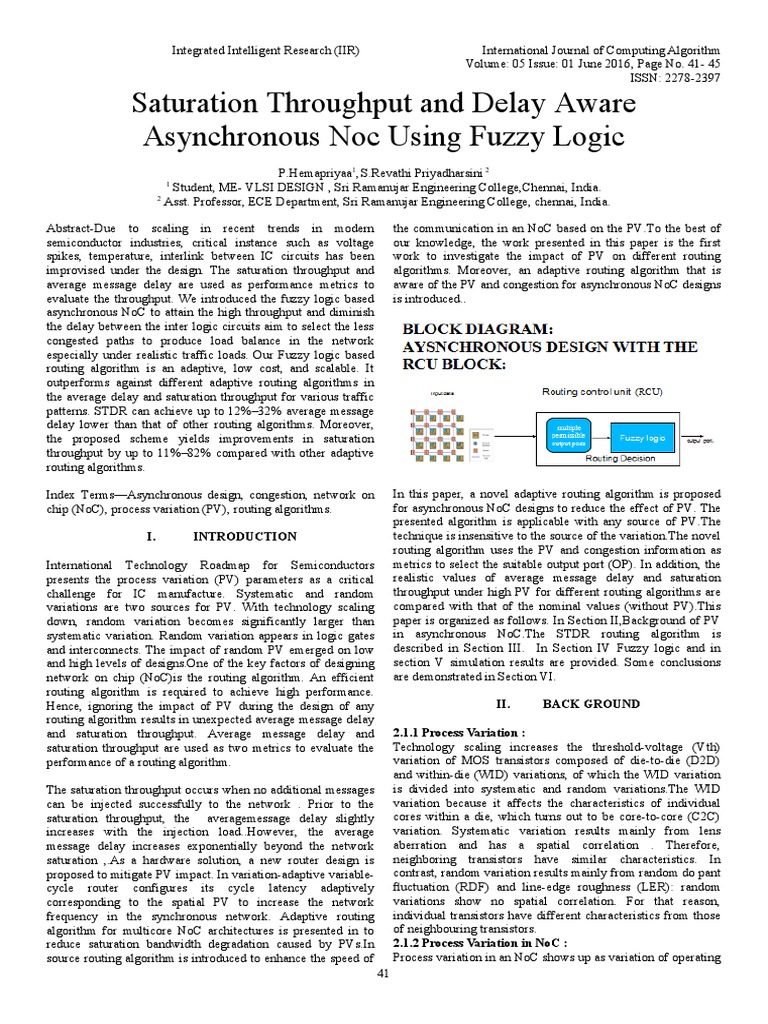 Saturation Throughput And Delay Aware Asynchronous Noc Using Fuzzy Logic Pdf Computer