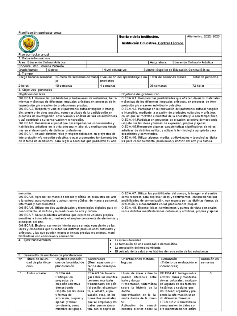 Planificación ECA 8vo 2022-2023 | PDF | Bailes | Diseño
