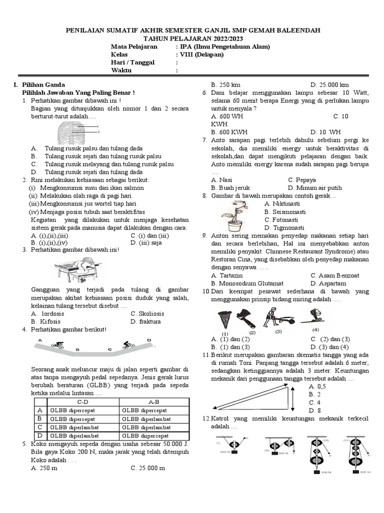 Soal Penilaian IPA Kelas VIII SMP Gemah | PDF