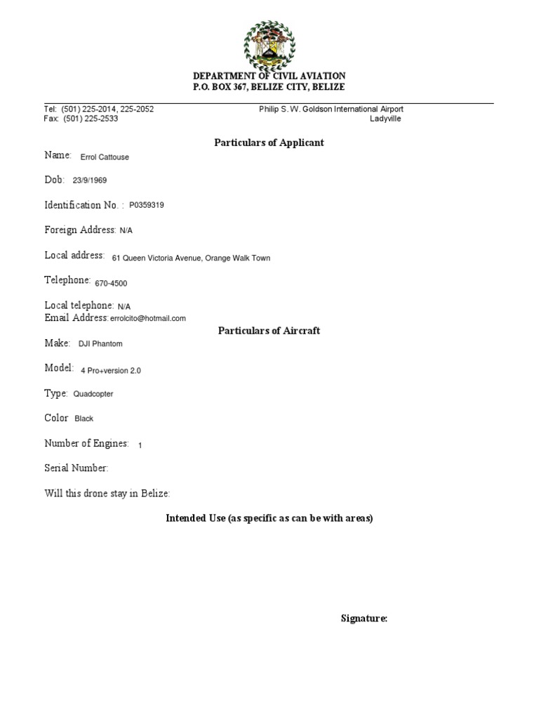 Drone Application Registration Form | PDF