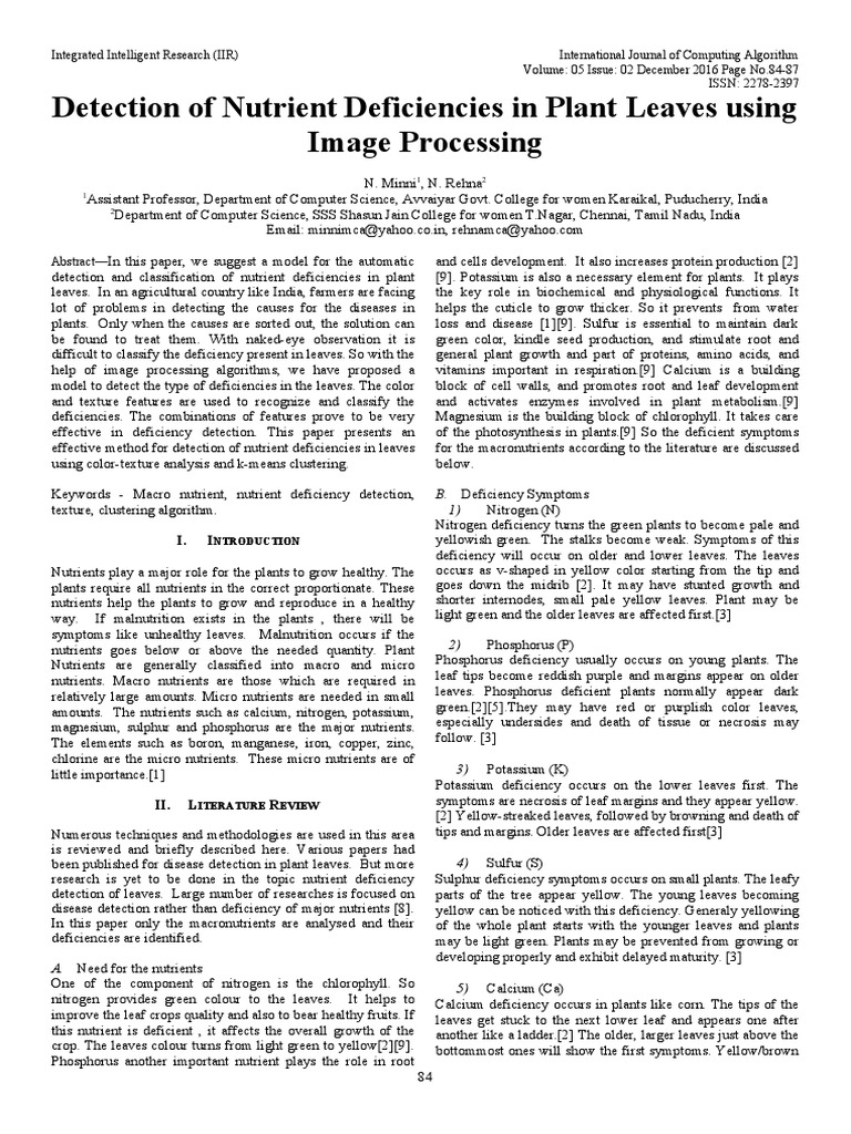 Detection of Nutrient Deficiencies in Plant Leaves Using Image Processing | PDF | Plant Nutrition