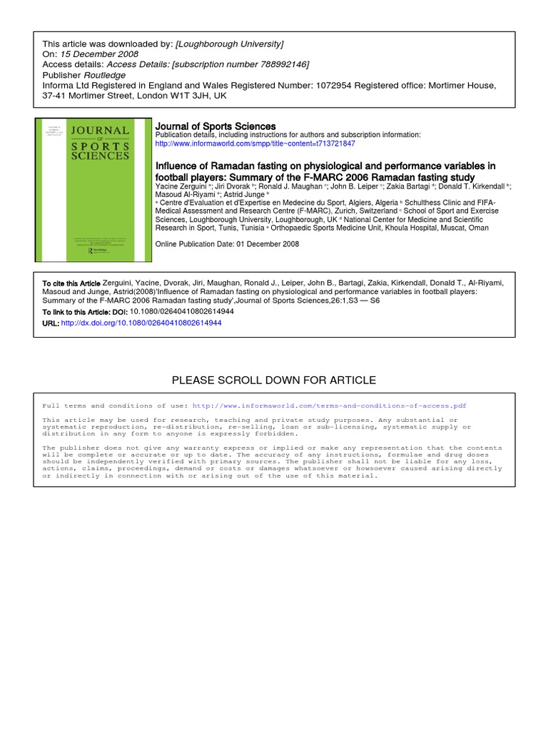 Ramadan Fasting Study on Football Players' Performance | PDF | Ramadan ...