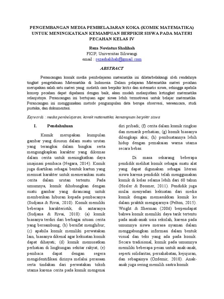 Pengembangan Media Pembelajaran Koka (Komik Matematika) Untuk Meningkatkan Kemampuan Berpikir ...