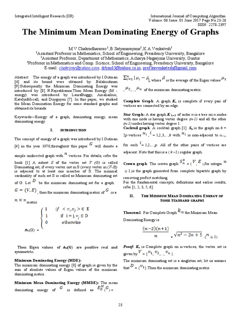 The Minimum Mean Dominating Energy of Graphs | Download Free PDF | Vertex (Graph Theory ...