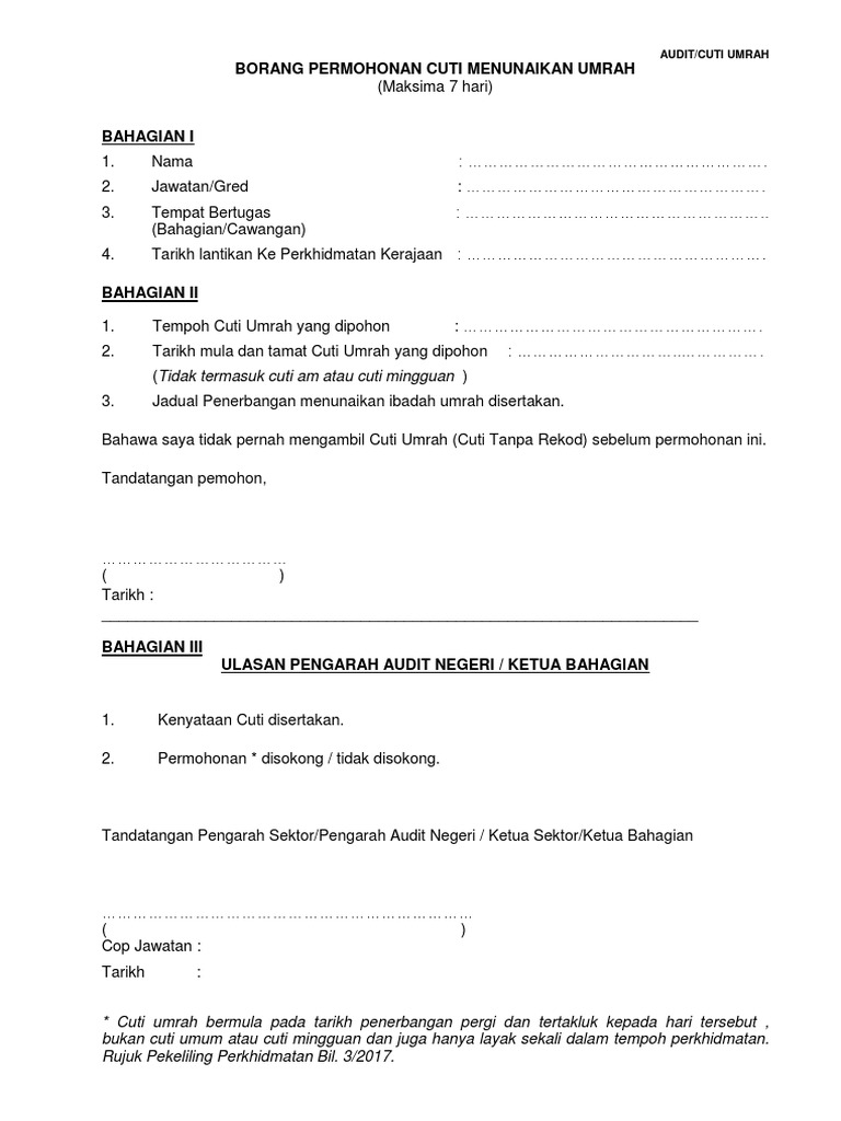 Lampiran B - Borang Cuti Umrah | PDF