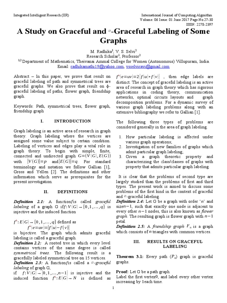 A Study On Graceful and - Graceful Labeling of Some Graphs | PDF ...