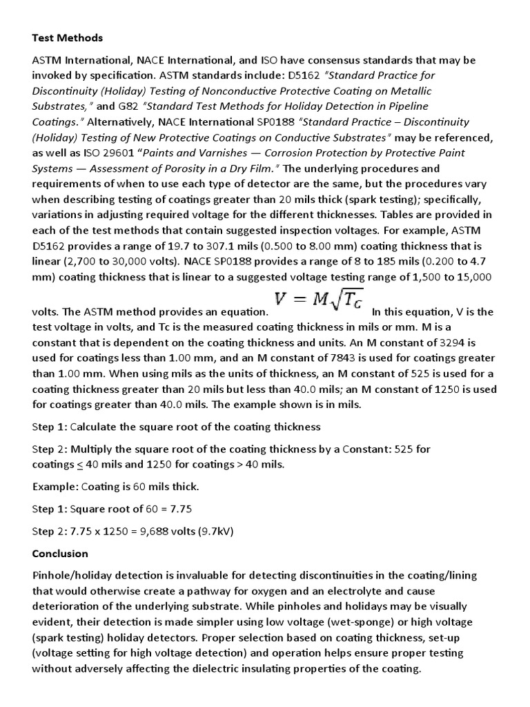 Test Methods Holiday Test | PDF | Coating | High Voltage
