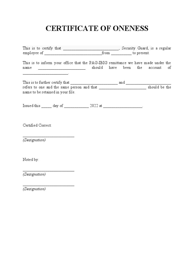 Certificate of Oneness | PDF