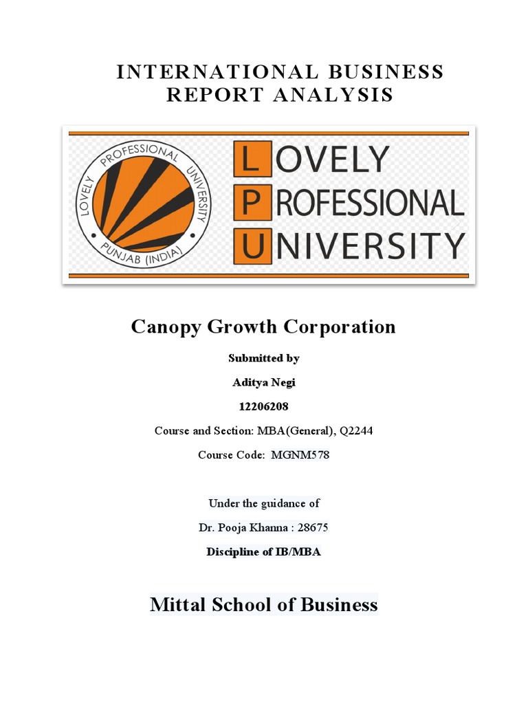 Canopy Growth Corporation Final Report | PDF | Cannabis (Drug) | Medical Cannabis