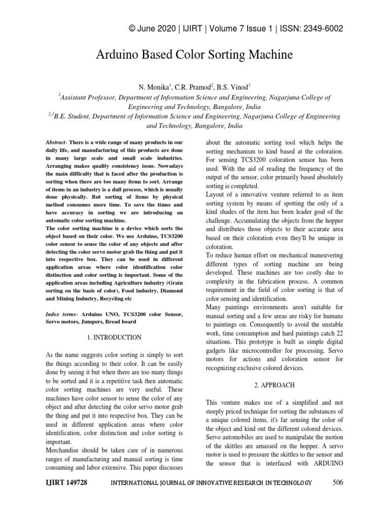 Arduino Based Color Sorting Machine: © June 2020 - IJIRT - Volume 7 ...