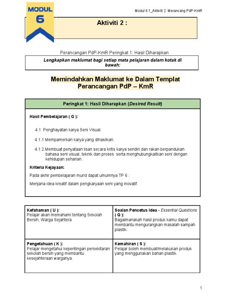 Toolkit 6.1 - Aktiviti 2 Perancangan PDP KMR | PDF