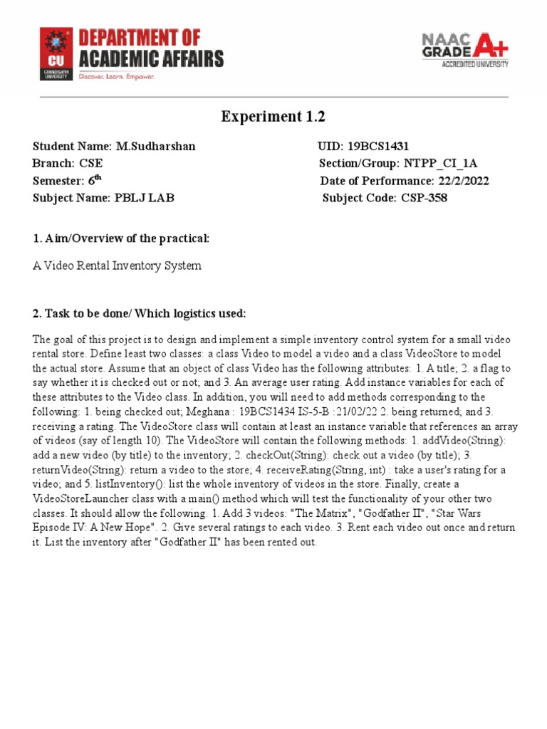 Exp 12 19bcs1431 Pdf Class Computer Programming String Computer Science