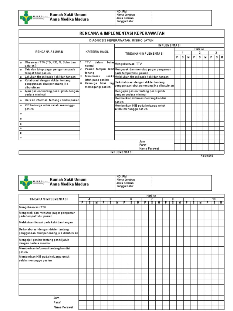 Rm.03.04e - Rencana Keperawatan Risiko Jatuh | PDF