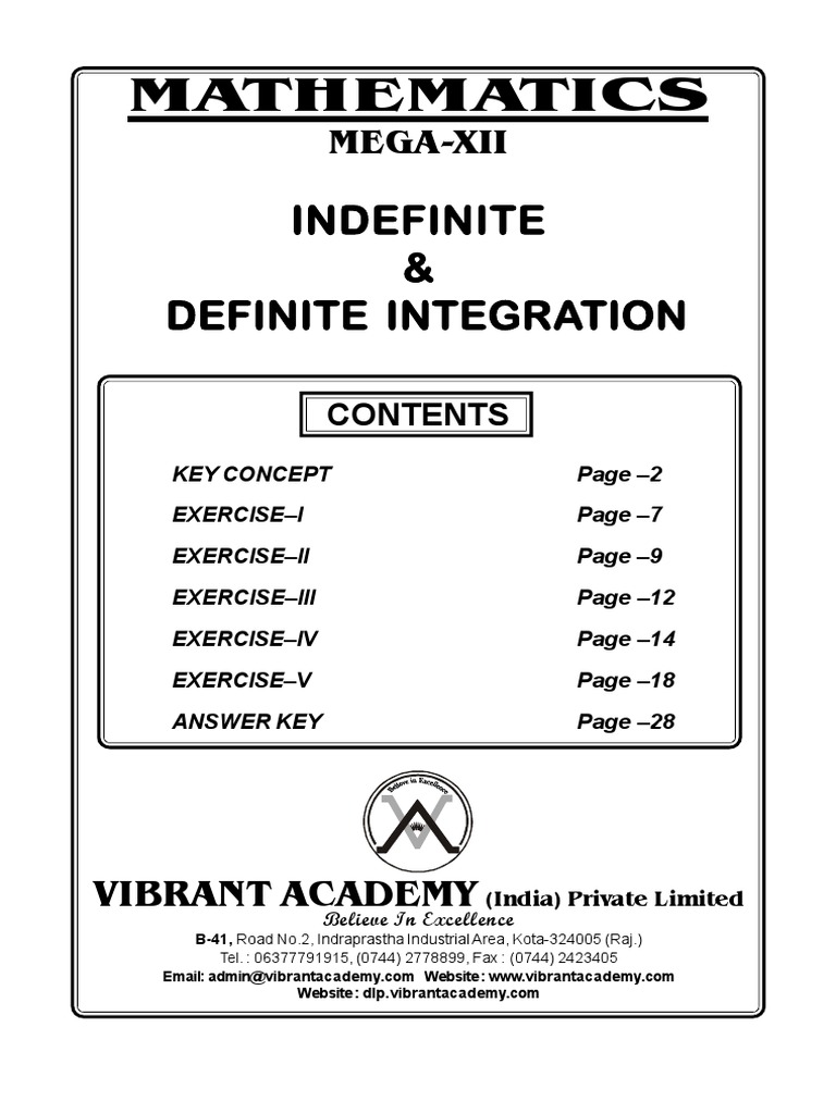 Indefinite & Definite Integration (XII) | PDF | Integral | Trigonometric Functions