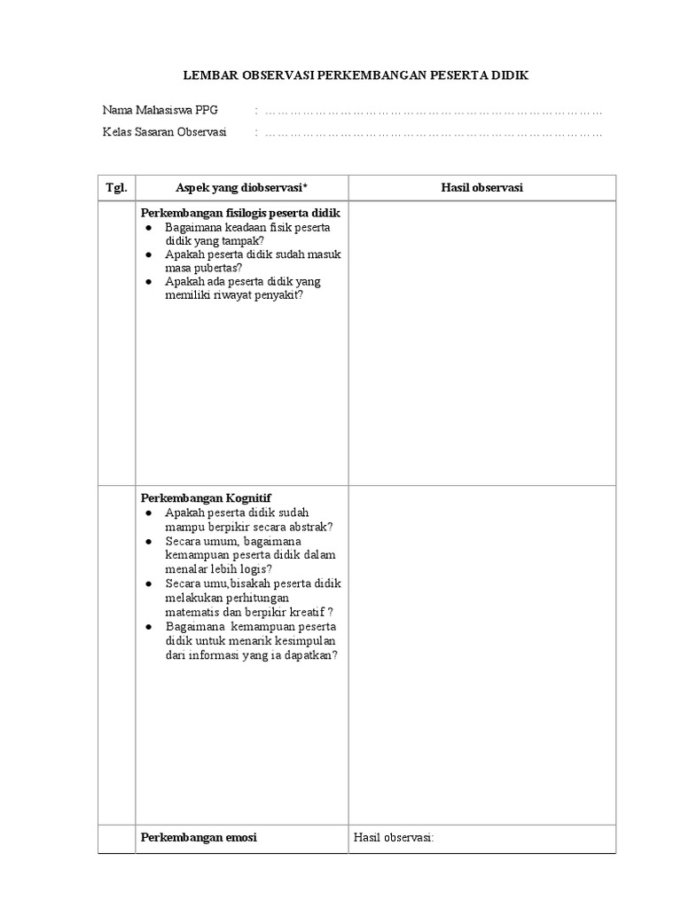 Pedoman Observasi Perkembangan Peserta Didik | PDF | Karier & Perkembangan | Pengembangan Diri