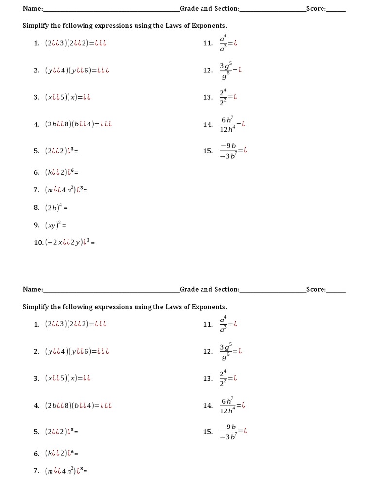 Laws of Exponents (Long Exam) | PDF